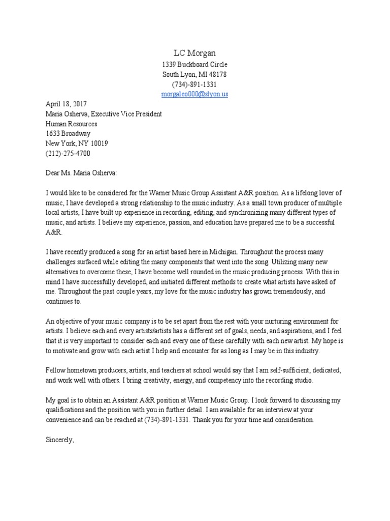 Lcmorgancoverletter | PDF | Cognition | Psychological Concepts