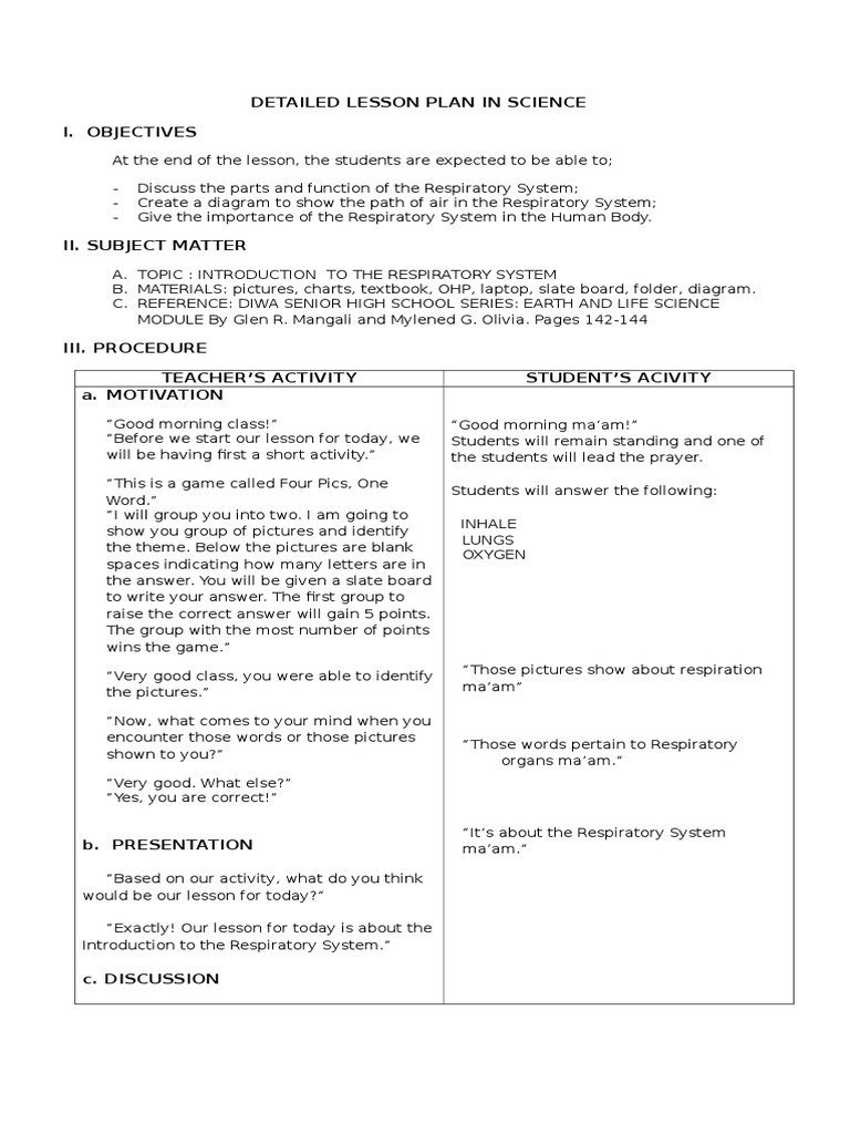 Detailed Lesson Plan in Science | PDF | Respiratory Tract | Respiratory System