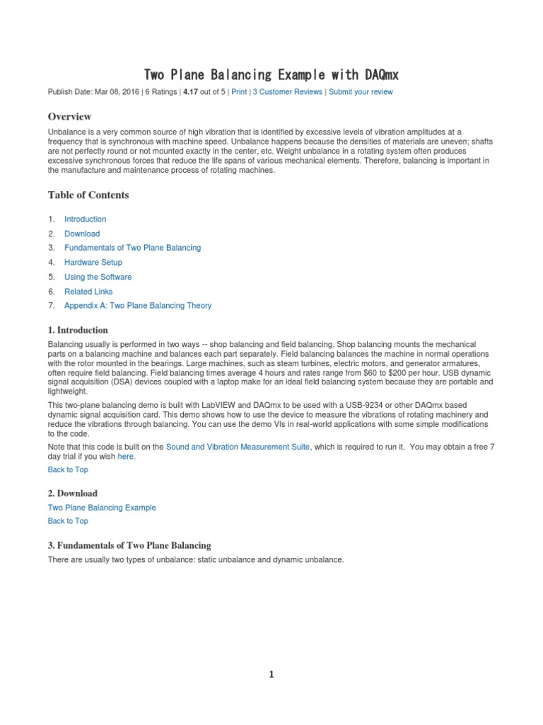 Two Plane Balancing Example With DAQmx | PDF | Mass | Plane (Geometry)
