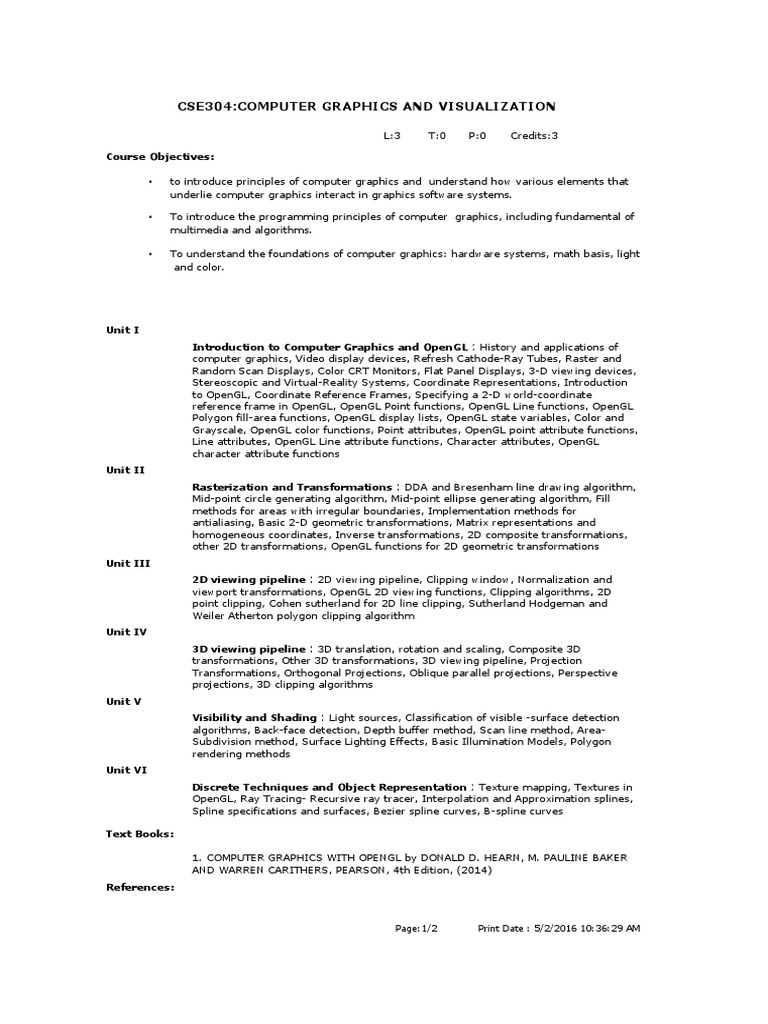 CSE304 Syllabus | PDF | 2 D Computer Graphics | Computer Graphics