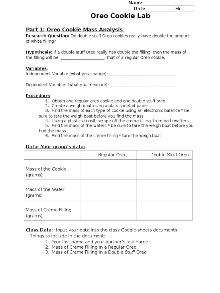 1 Oreocookiepercentcompositionlab | PDF | Mole (Unit) | Mass