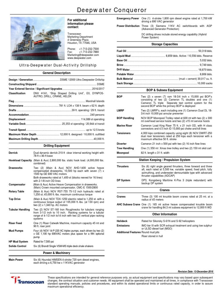 Deepwater Conqueror | PDF | Engines | Horsepower