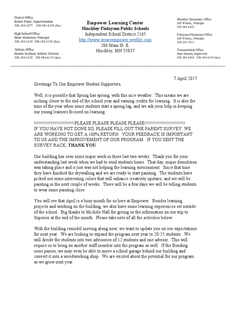 Empower Learning Center: Hinckley-Finlayson Public Schools | PDF ...