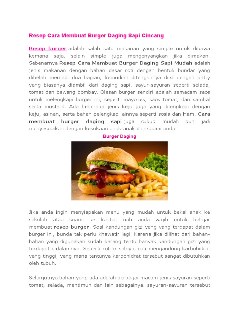 Resep Cara Membuat Burger Daging Sapi Cincang | PDF