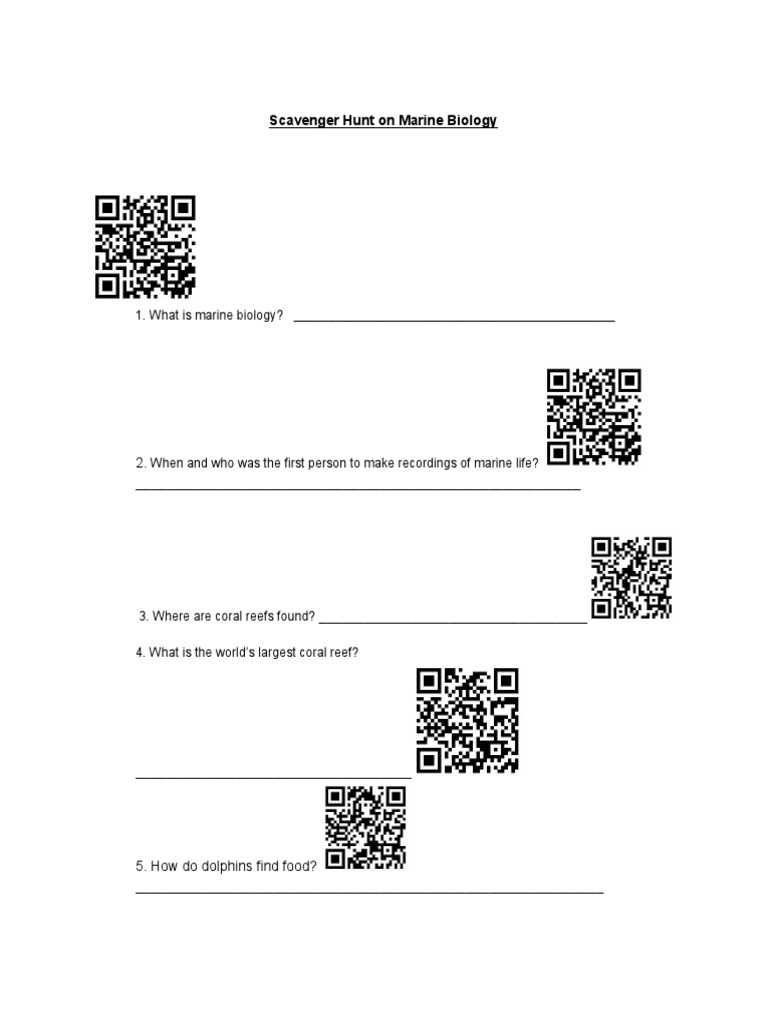 Scavenger Hunt On Marine Biology | PDF