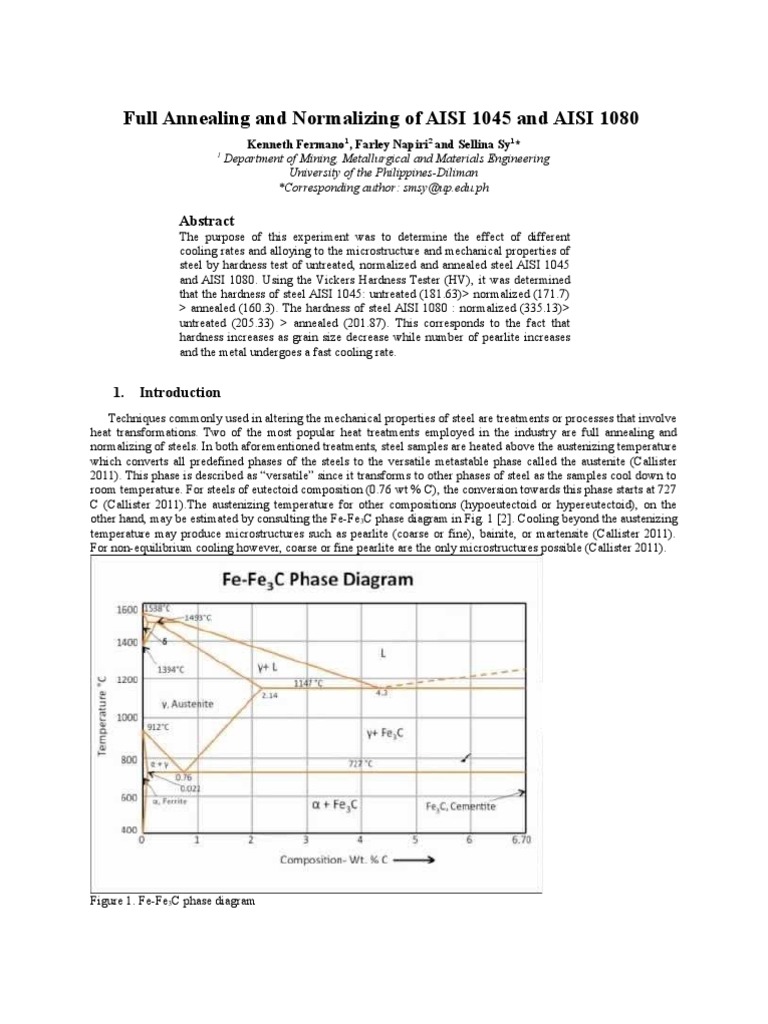 Full Annealing and Normalizing of AISI 1045 and AISI 1080 | PDF ...