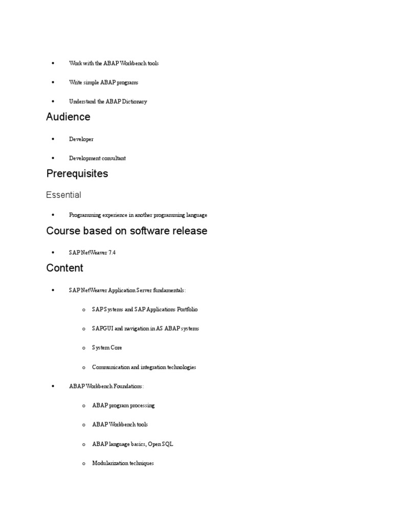 ABAP Workbench Fundamentals | PDF | Information Technology | Computer Engineering