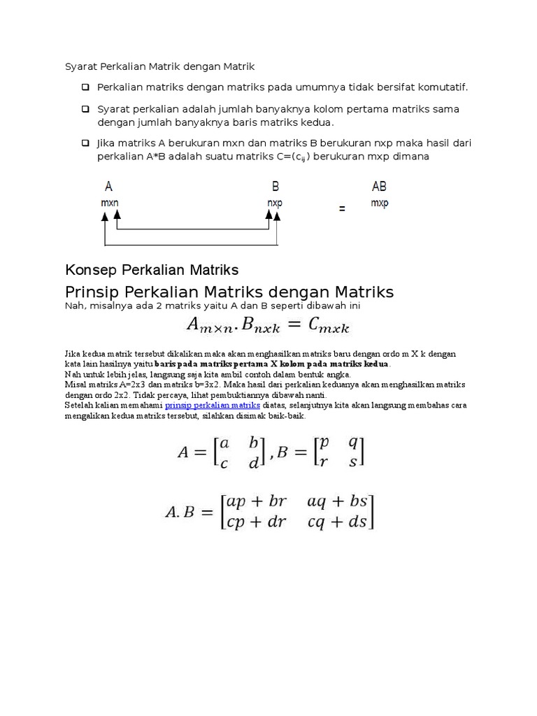 Konsep dan Sifat-Sifat Perkalian Matriks | PDF