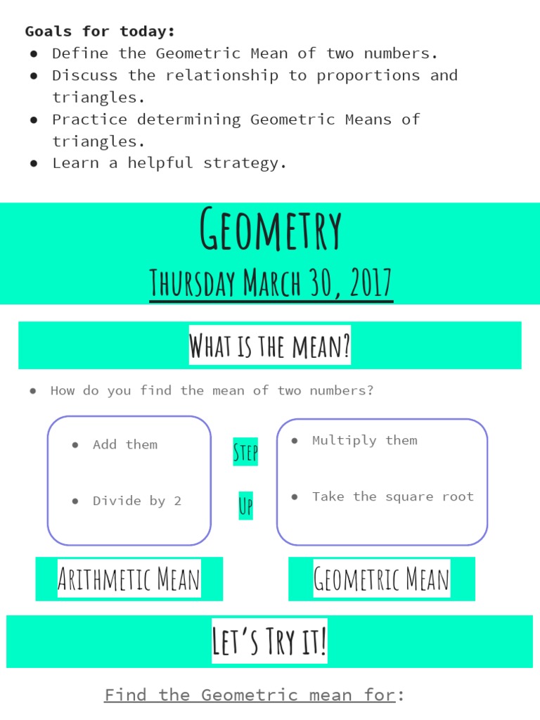Geometric Mean Lesson Slides | PDF | Geometry | Triangle