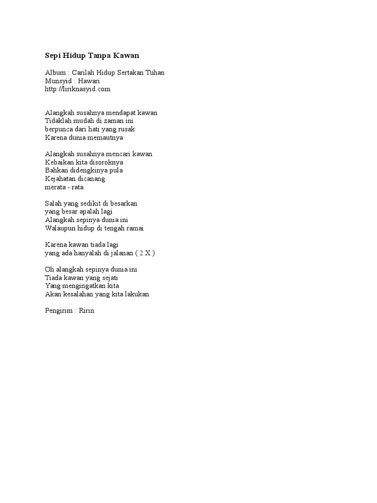 Sepi Hidup Tanpa Kawan | PDF | Seni | Puisi