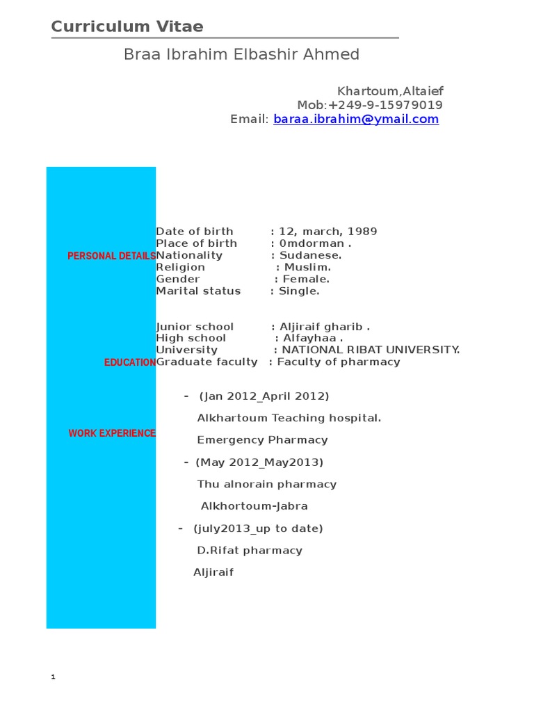 Braa Ibrahim Elbashir Ahmed: Curriculum Vitae | PDF
