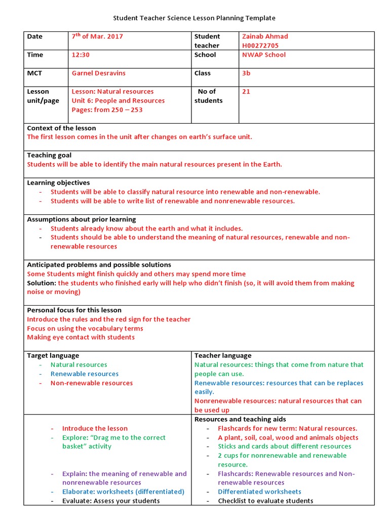 lesson plan 1 - natural resources | Educational Assessment | Semiotics