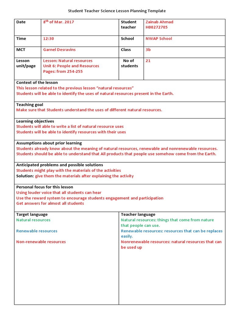 Lesson Plan 2 - Uses of Natural Resources | PDF | Educational ...