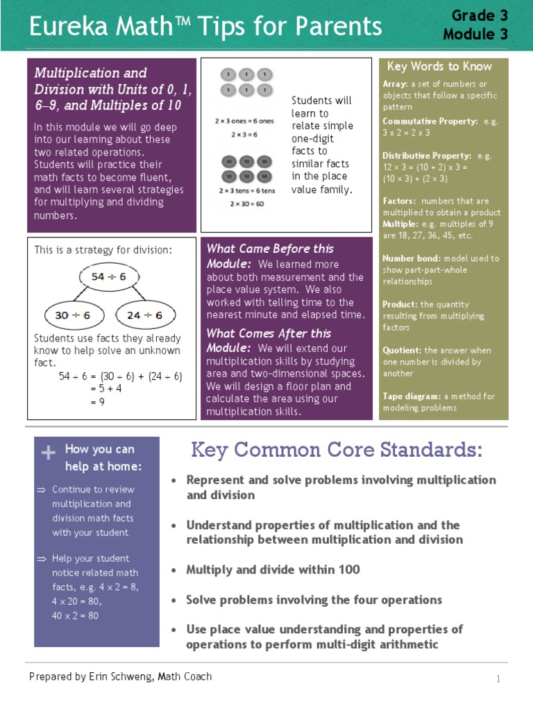 Eureka Math Grade 3 Module 3 Parent Tip Sheet 1 | PDF | Multiplication ...