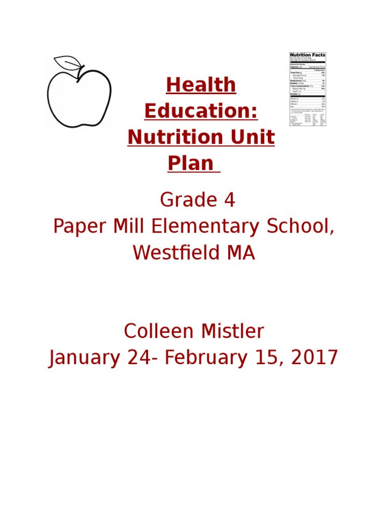 Health Education: Nutrition Unit Plan: Grade 4 Paper Mill Elementary ...