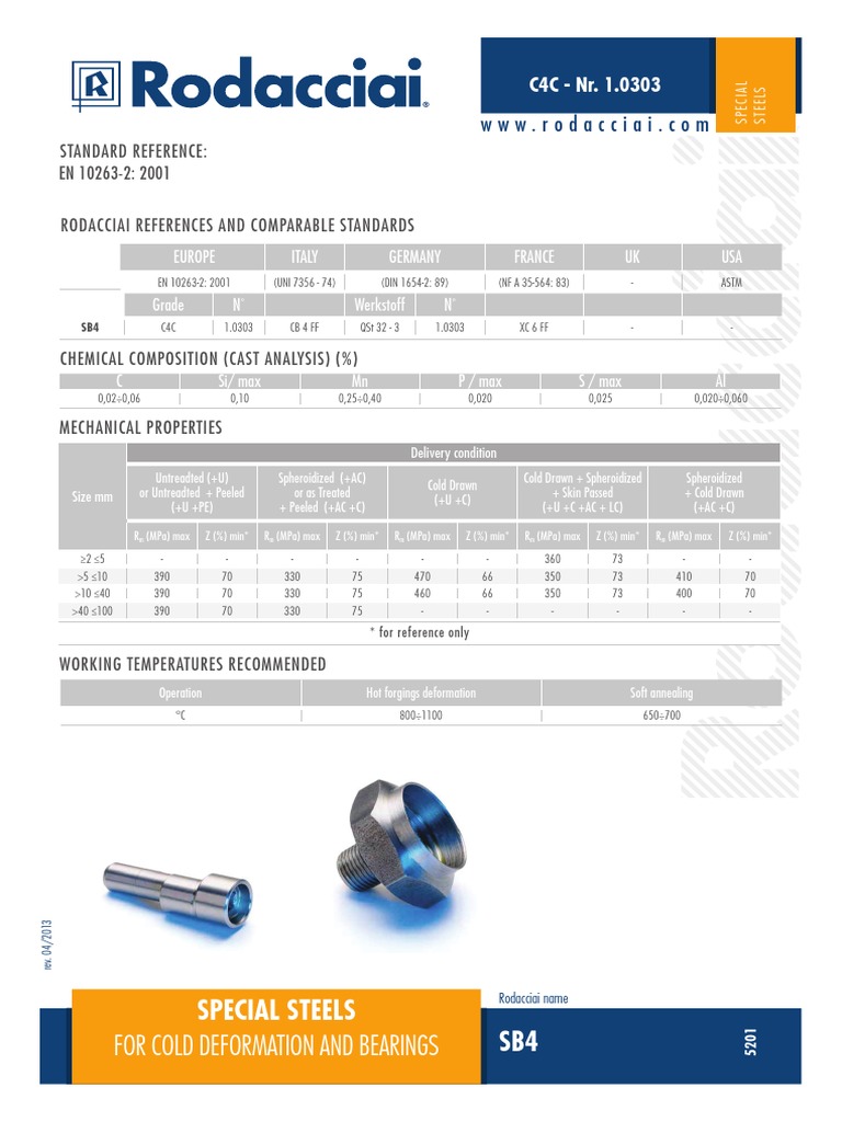 Specifications and Properties of SB4 Special Steel for Cold Deformation ...