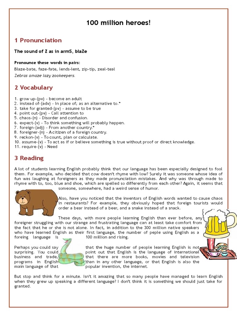 TT3 - L36 - Reading Comprehension Text - 100 Million Heroes | PDF ...