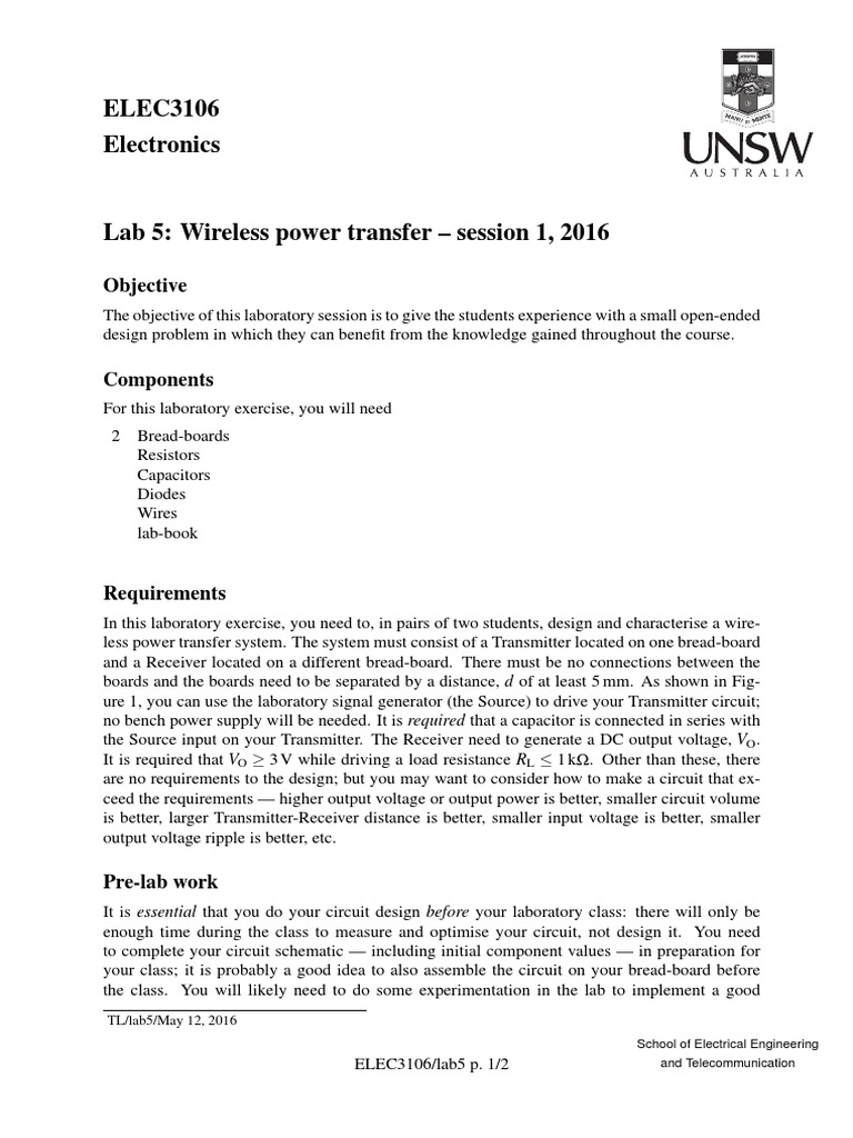 Wireless Power Transfer Lab Guide | PDF | Electrical Network | Capacitor