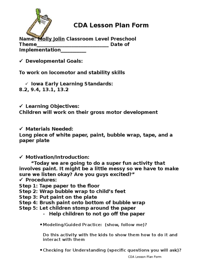 Gross Motor Plan | PDF | Preschool | Lesson Plan