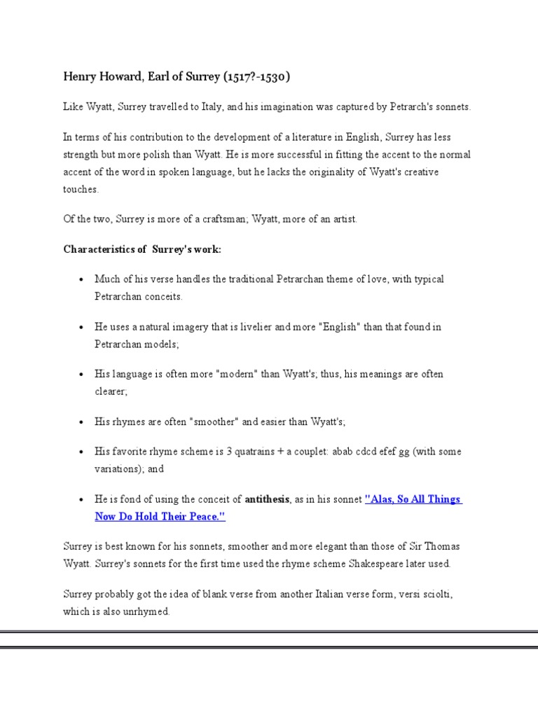 Henry Howard | PDF | Sonnets | Phonaesthetics