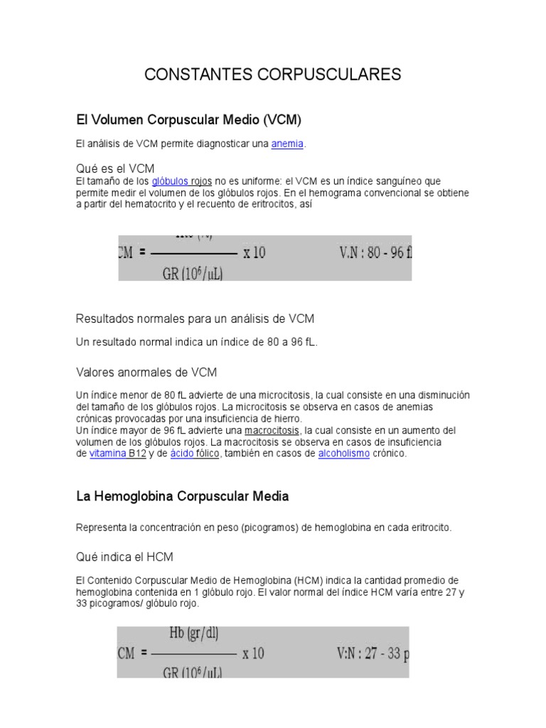 Constantes Corpusculares: VCM y HCM | PDF