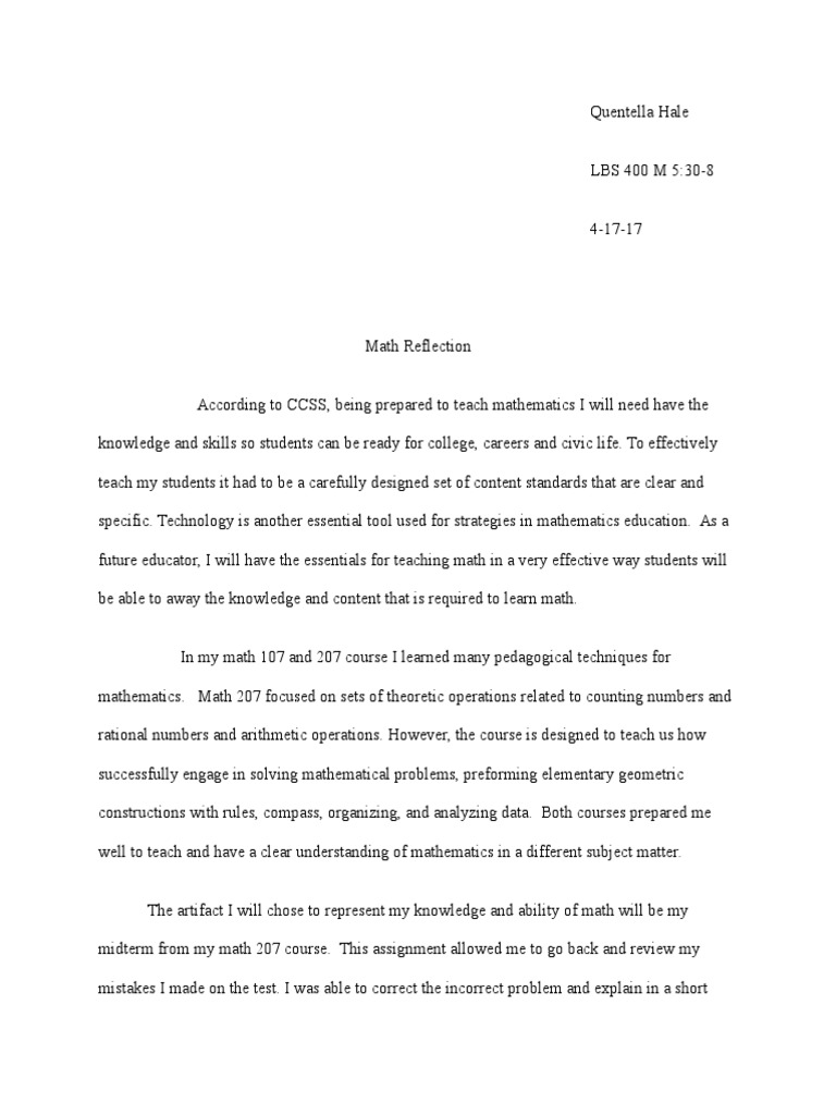 Math Reflection Pdf