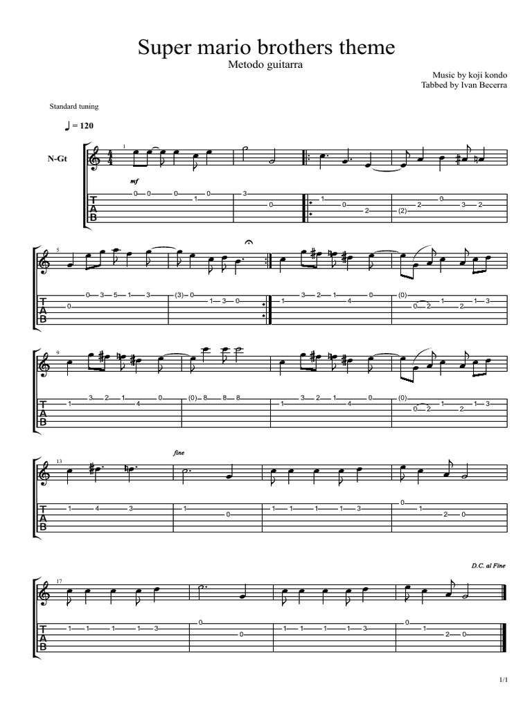 Super Mario Brothers Theme: Metodo Guitarra | PDF | Games On Nintendo ...