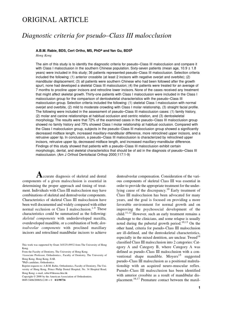 Diagnostic Criteria For Pseudo-Class III Malocclusion | Download Free ...