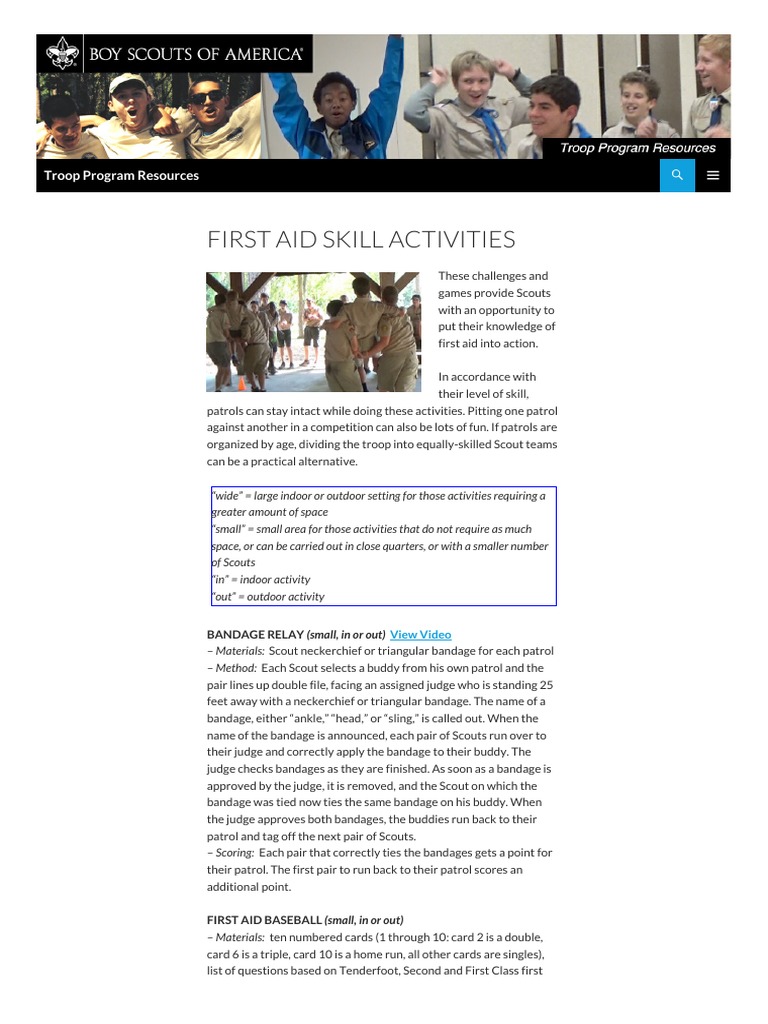 First Aid Skill Activities | PDF | Scouting | First Aid