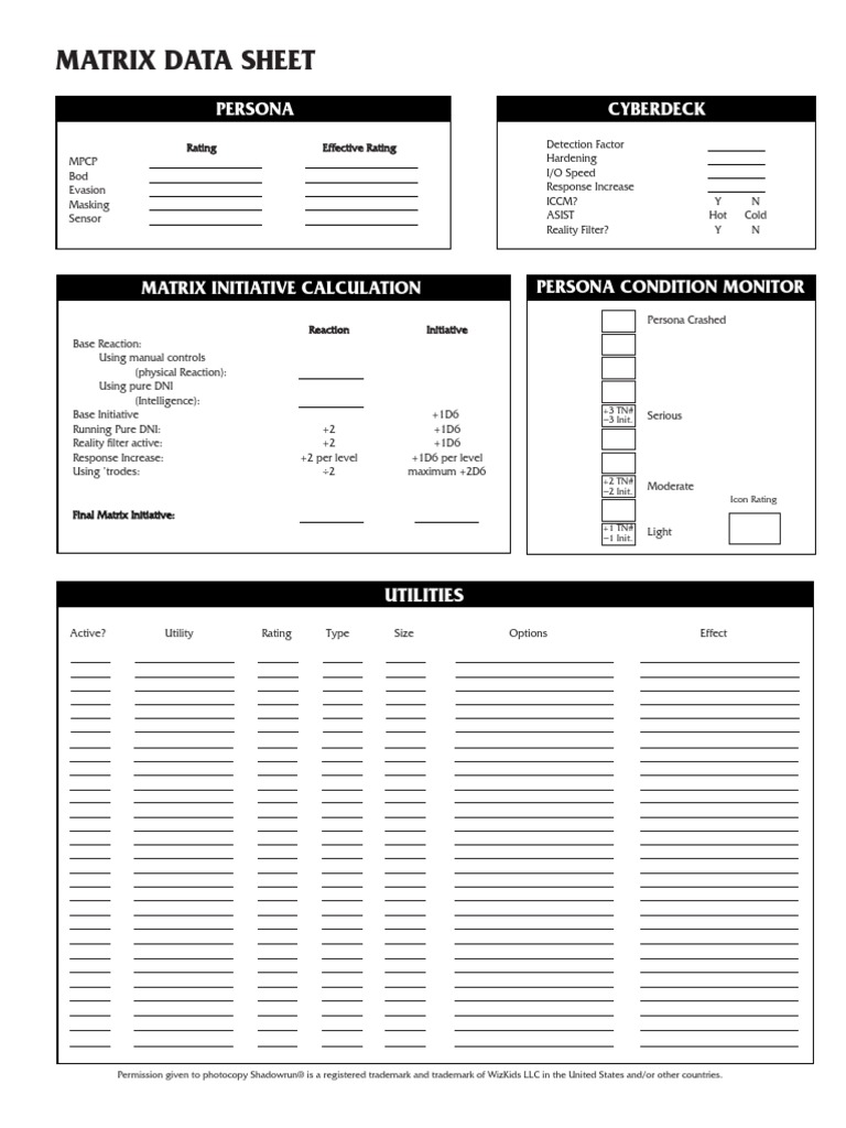 Matrix Data Sheet: Cyberdeck Persona | PDF | Nature