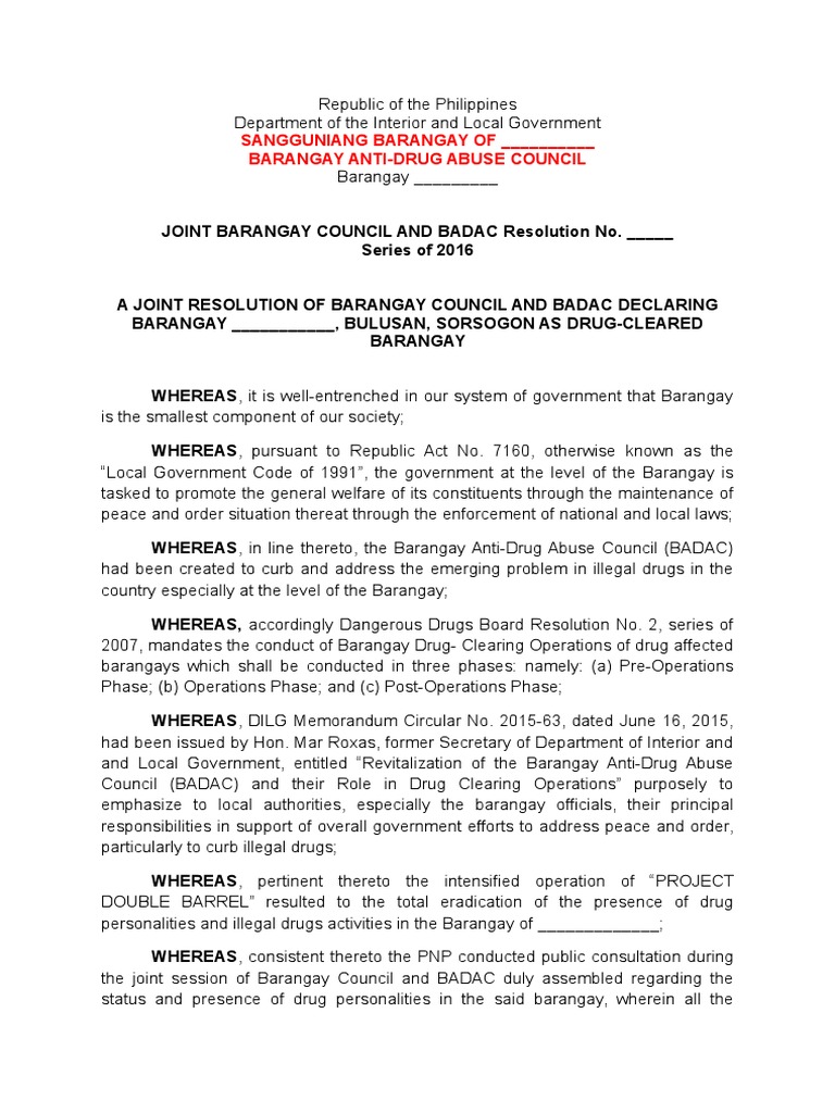 Resolution Re Badac | Substance Abuse | Local Government