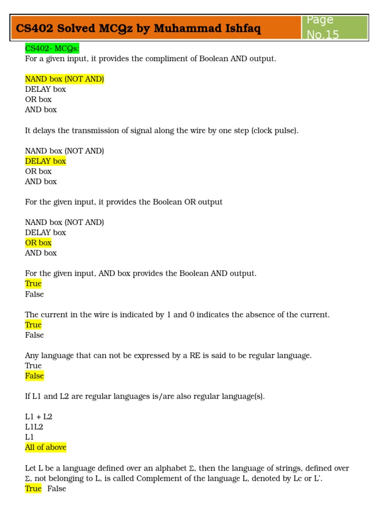 CS402 Exam Prep: Solved MCQs | PDF | Metalogic | Logic