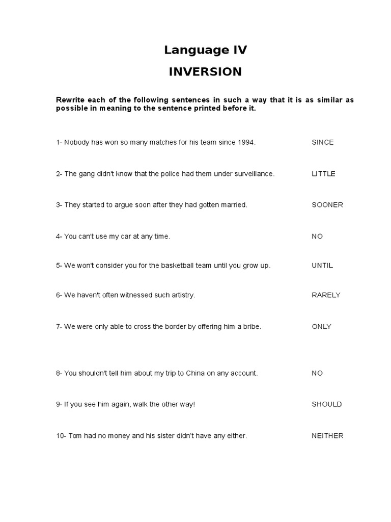 Inversion Practice | PDF
