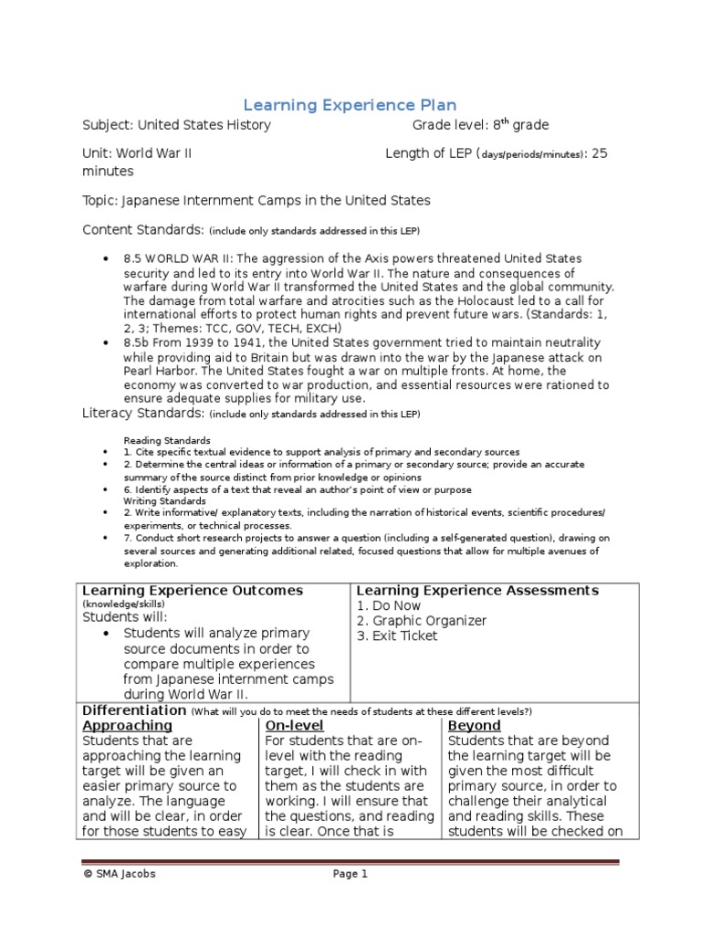 Japanese Internment Camp Lesson Plan 360 | PDF | World War II ...