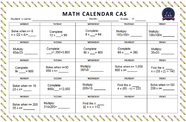 Math Calendar May | PDF