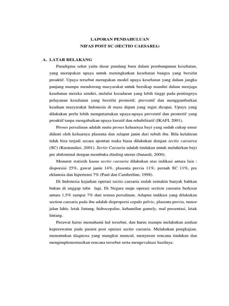 Laporan Pendahuluan Nifas Post SC | PDF | Kesehatan Holistik