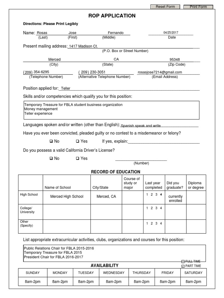 ROP Application Form for Employment | PDF | Business