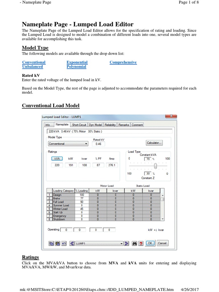 Lumped Load Editor - Nameplate | PDF | Ac Power | Electric Power