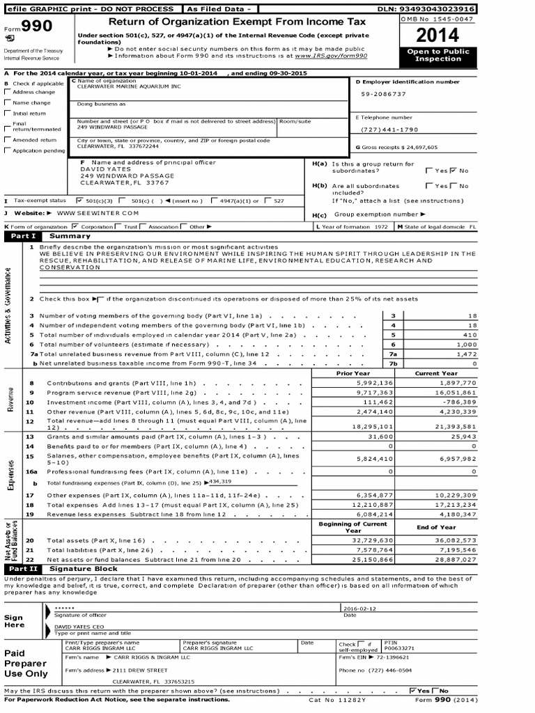 Clearwater Marine Aquarium - IRS Form 900 For 2014 | PDF | Irs Tax ...