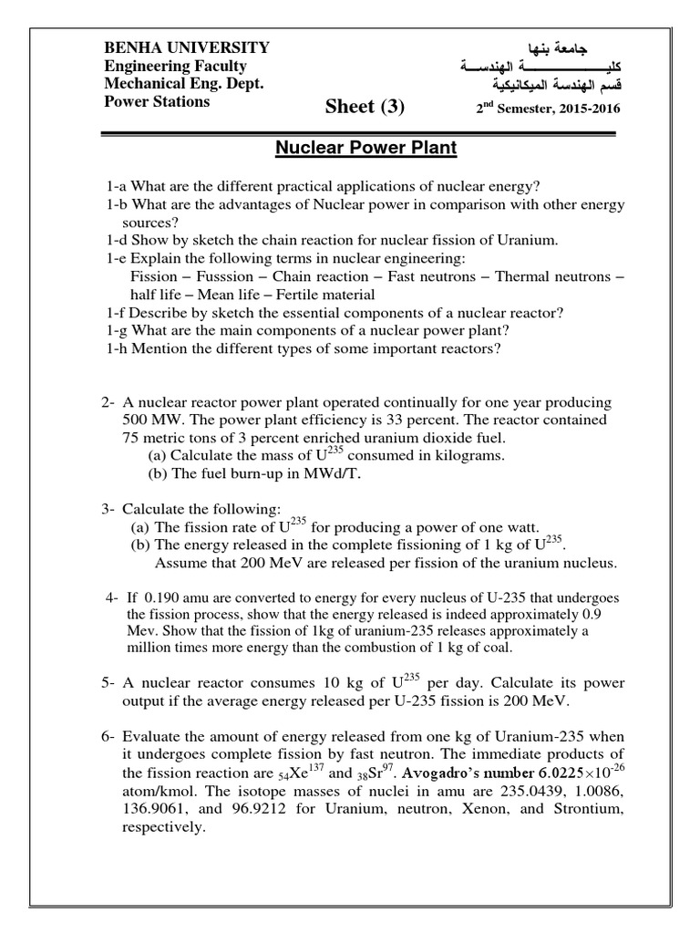 Sheet 3 | PDF | Nuclear Fission | Nuclear Reactor