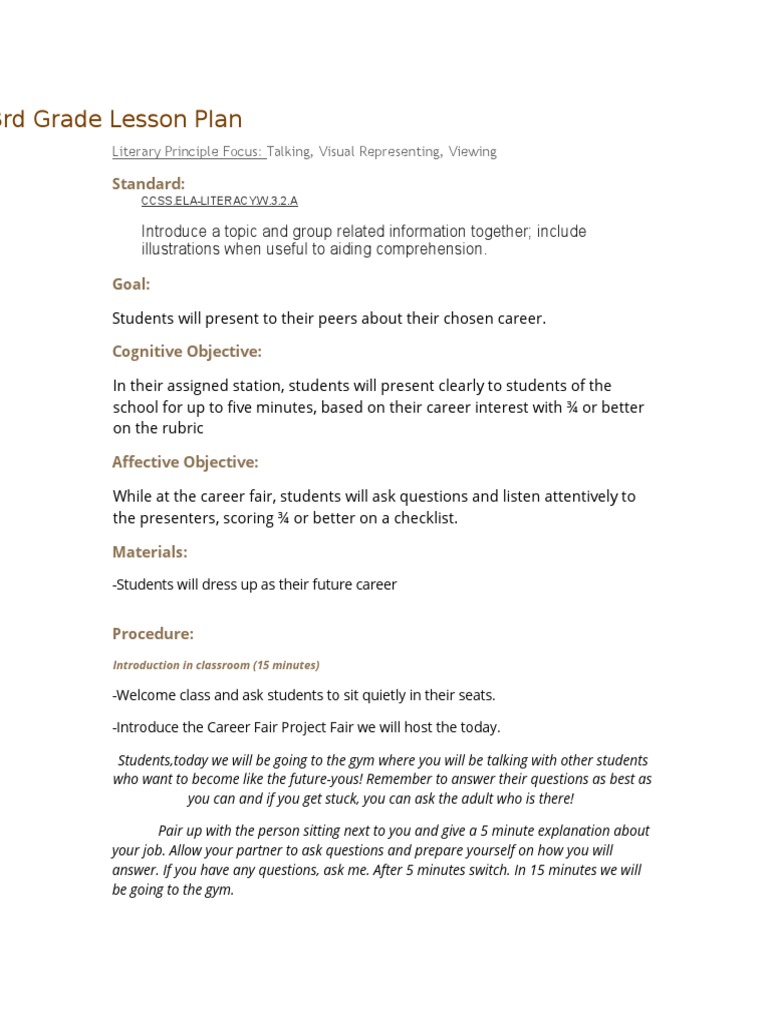 3rd Grade Lesson Plan: Standard | PDF | Lesson Plan | Educational ...
