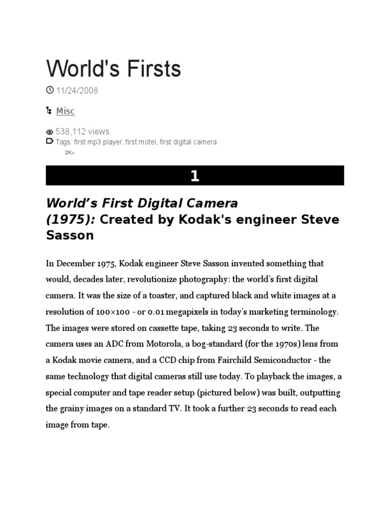 World's Firsts: World's First Digital Camera (1975) : Created by Kodak ...