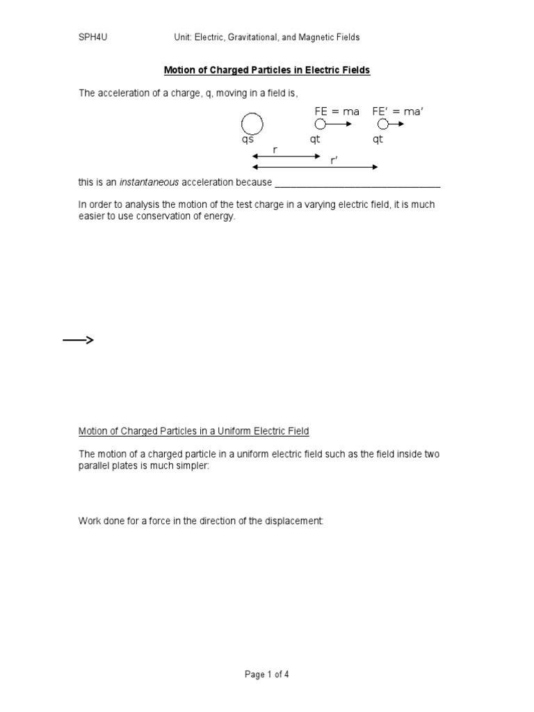 Motion of Charged Particles in Fields | PDF | Electric Field | Electron