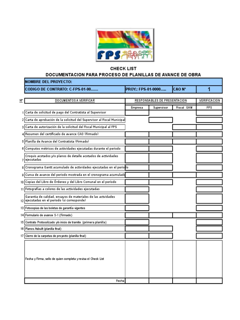 Check List (Planillas) Obra Supervision Informe