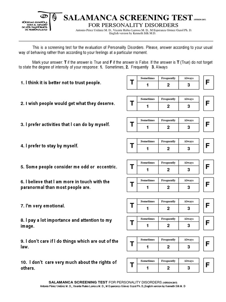 Salamanca Screening Test | Borderline Personality Disorder ...