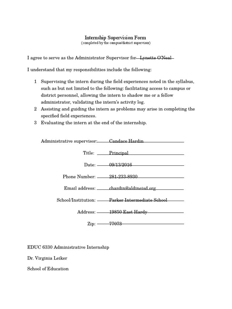Internship Supervision Agreement Form | PDF | Career & Growth | Wellness