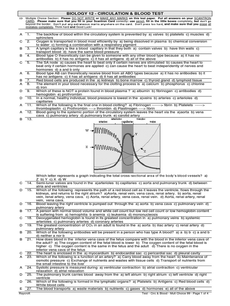Test - Circ Blood - Mult Choice 99 | PDF | Atrium (Heart) | Artery