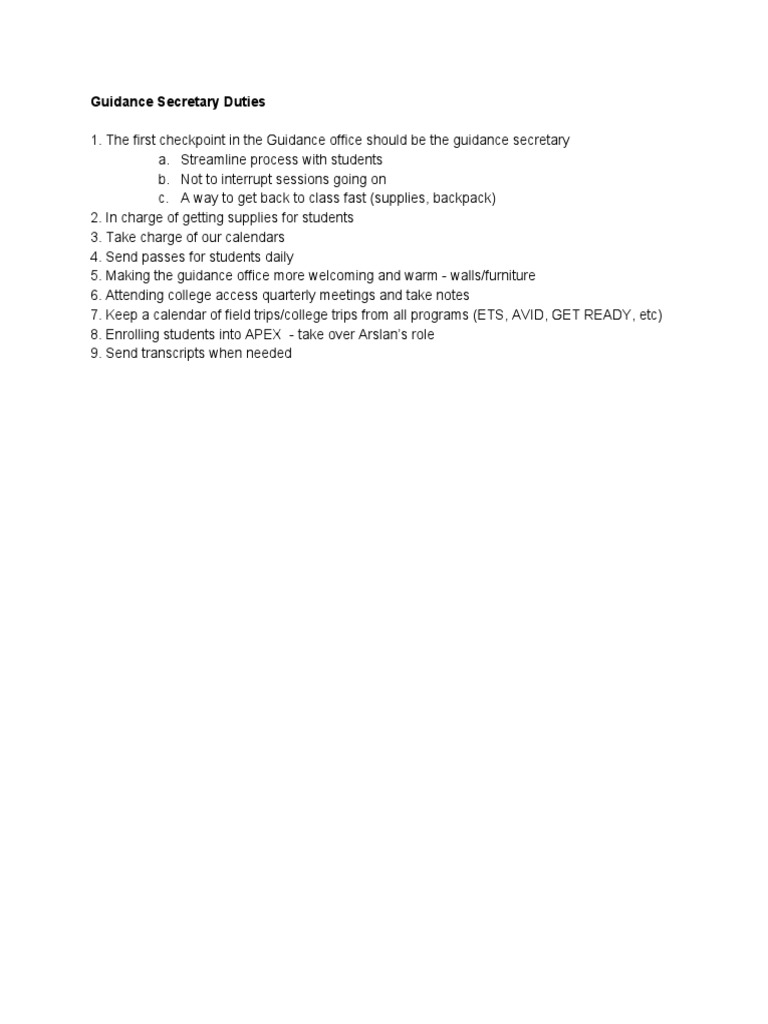 Guidancesecretaryduties | PDF | Career & Growth | Travel