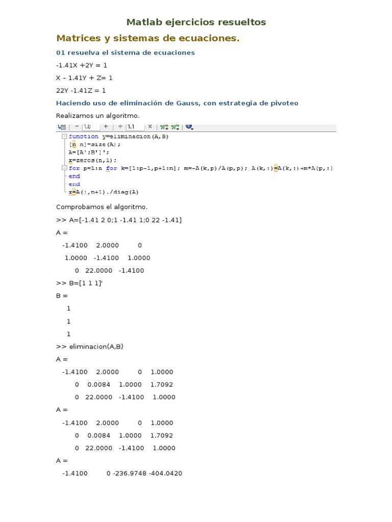 Matlab ejercicios resueltos | Determinante | Ciencia computacional