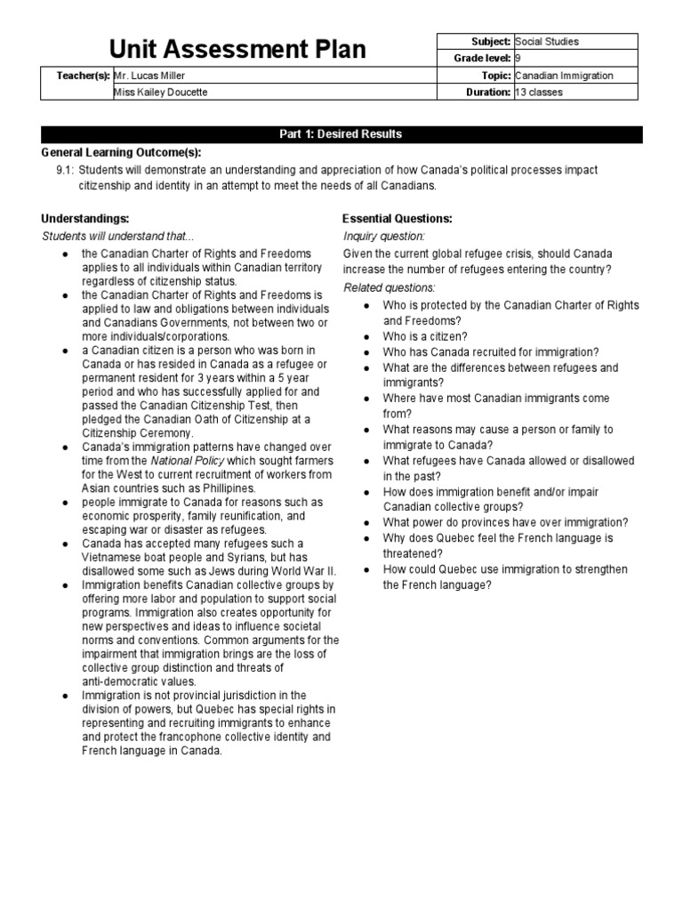 Unit Assessment Plan: General Learning Outcome(s) | PDF | Educational ...